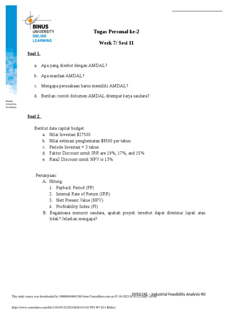 Tugas Personal Ke-2 Week 7/ Sesi 11: Soal 1 | PDF