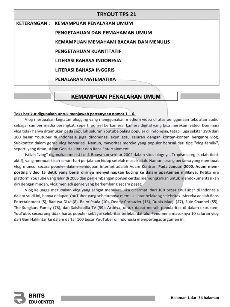 Tryout TPS 21 Kunci Jawaban | PDF
