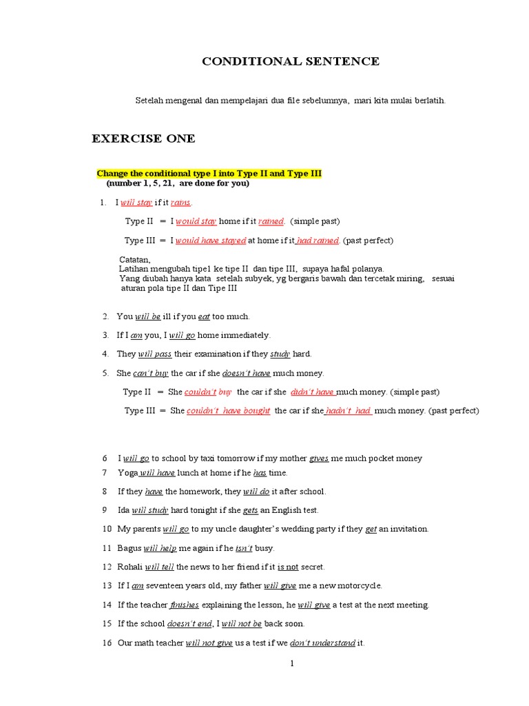 Soal Conditional Exercise 1 And 2 Pdf