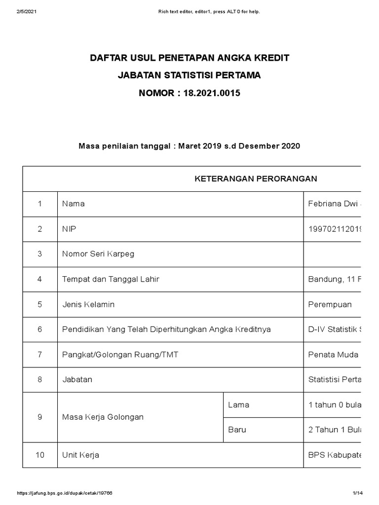 SI Jafung Badan Pusat Statistik | PDF