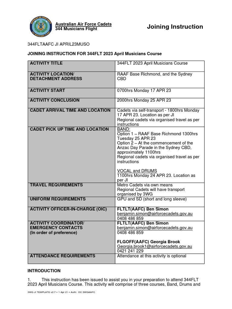 344FLT April 2023 Musicians Course Joining Instruction v2 | PDF