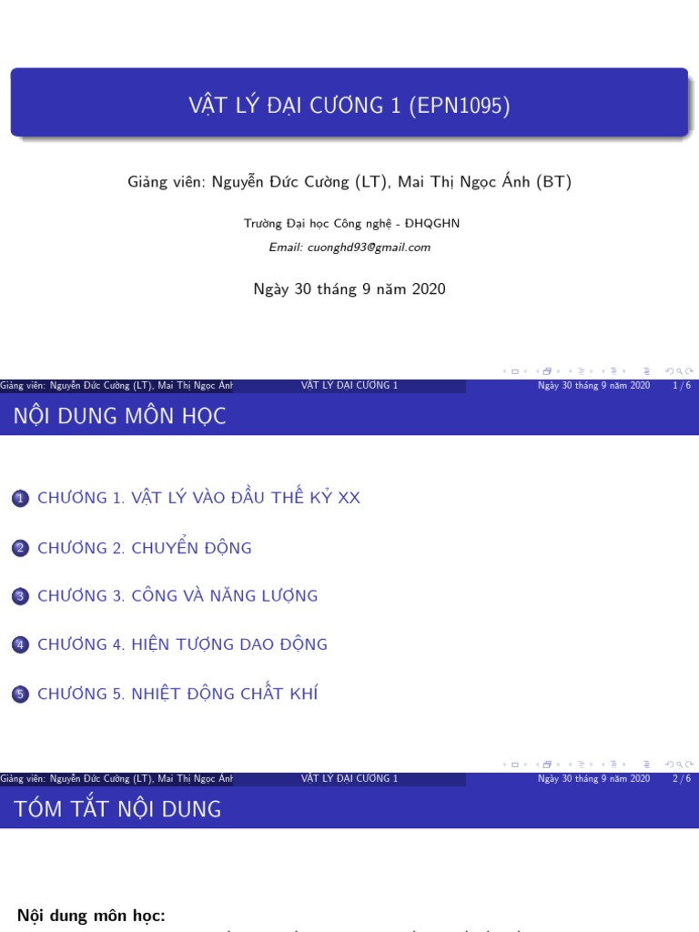 Slide Vật Lý Đại Cương 1 - Giới Thiệu Môn Học - Nguyễn Đức Cường - UET | PDF