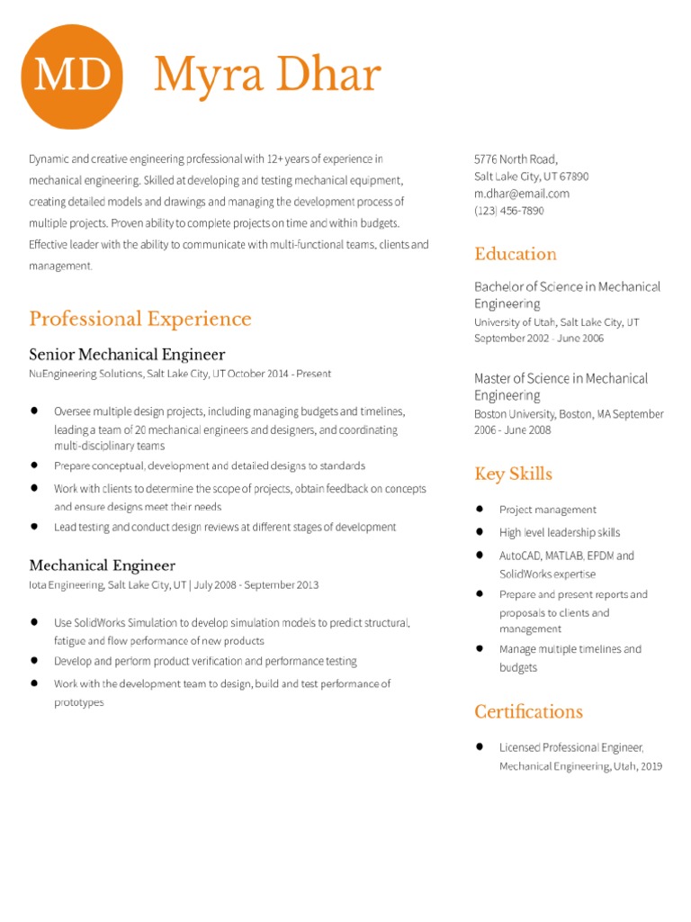 Mechanical Engineer - Senior Level | PDF