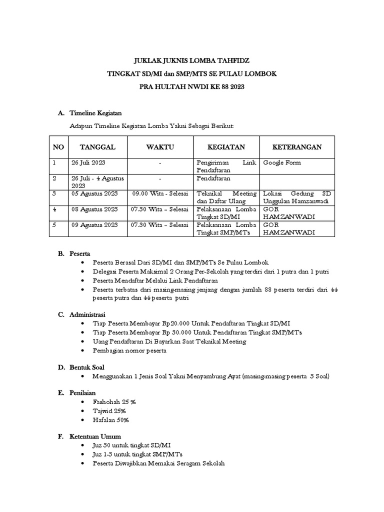 JUKLAK JUKNIS LOMBA TAHFIDZ | PDF