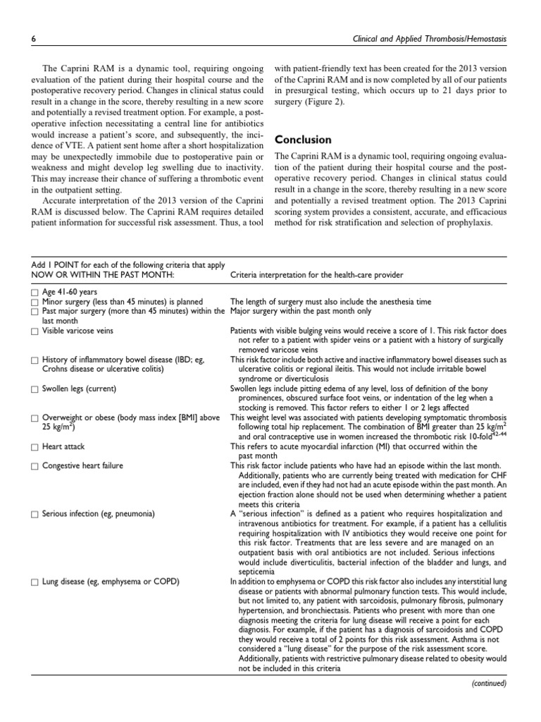 Completion Of The Updated Caprini Risk Assessment 2 Dragged 6 Pdf