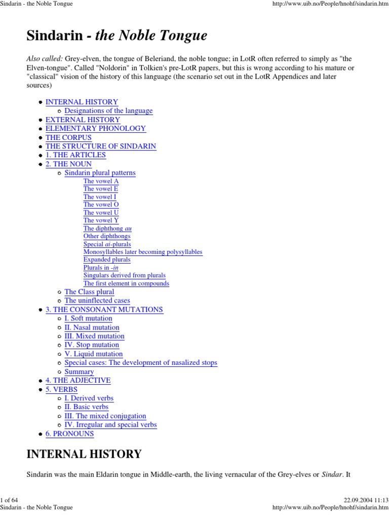 Sindarin - The Noble Tongue | PDF | J. R. R. Tolkien | Middle Earth