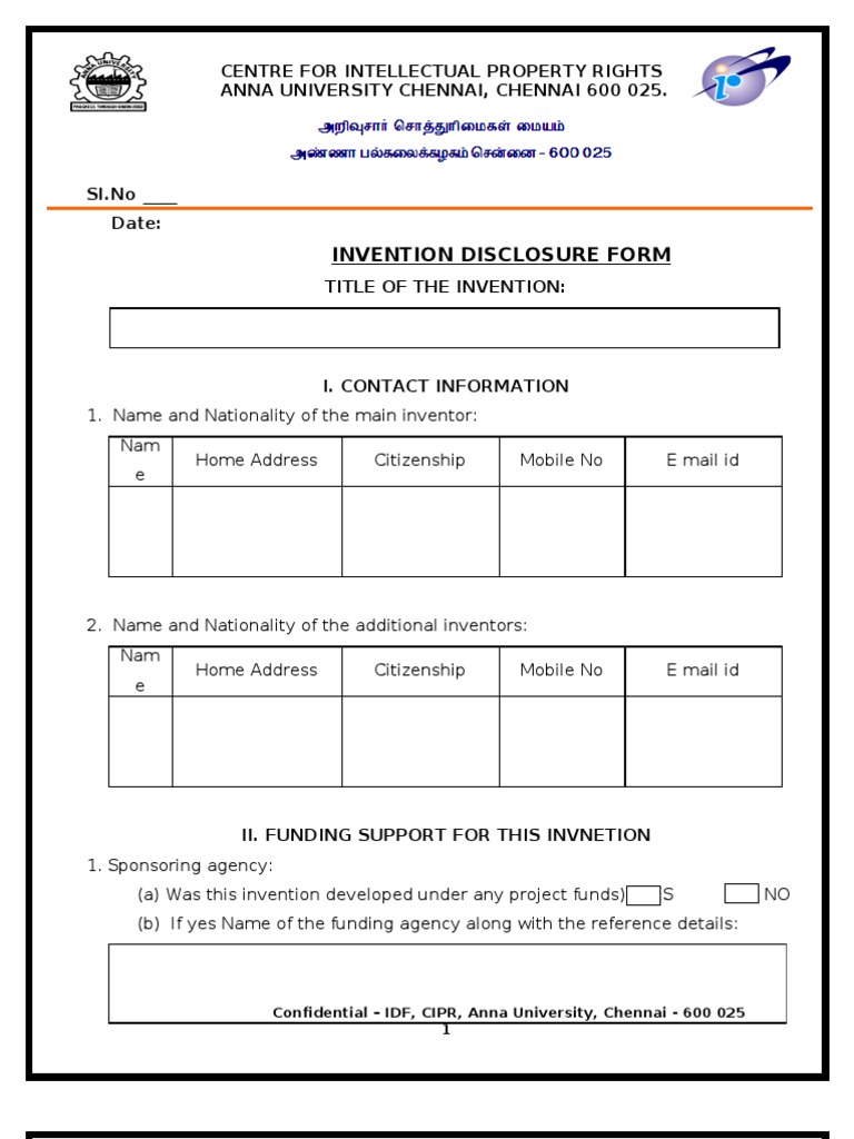 IDF Form For Inventors | PDF | Glossary Of Patent Law Terms | Patent