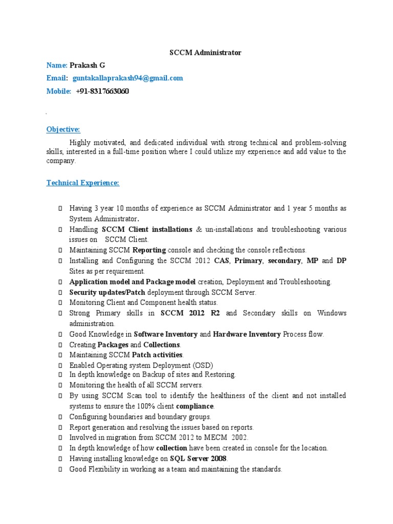 SCCM Resume | PDF | Server (Computing) | Active Directory