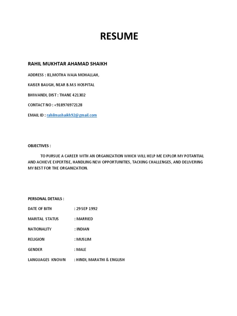 Rahil Shaikh - CV | PDF