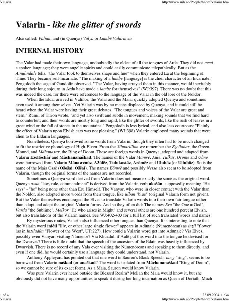 Valarin | PDF | Elf (Middle Earth) | Languages