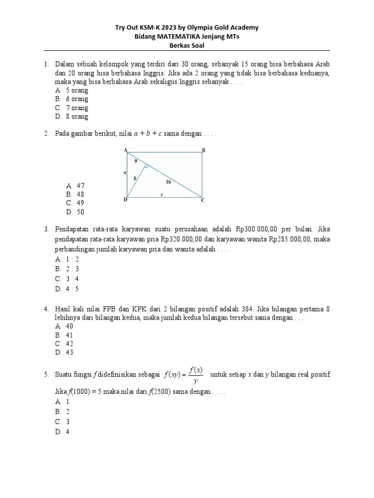 Berkas Soal MATEMATIKA MTs | PDF
