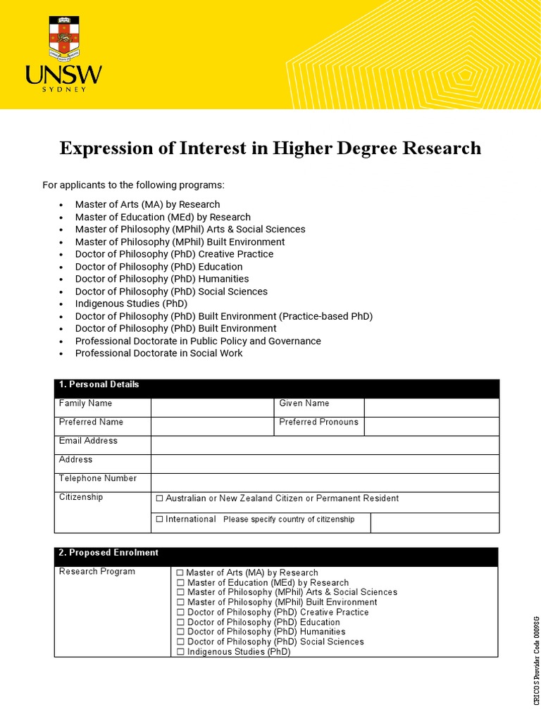 2023 03 Expression of Interest in Higher Degree Research 2012 | PDF