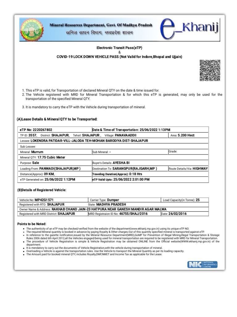 E-Khanij - Electronic Transit Pass (ETP) | PDF