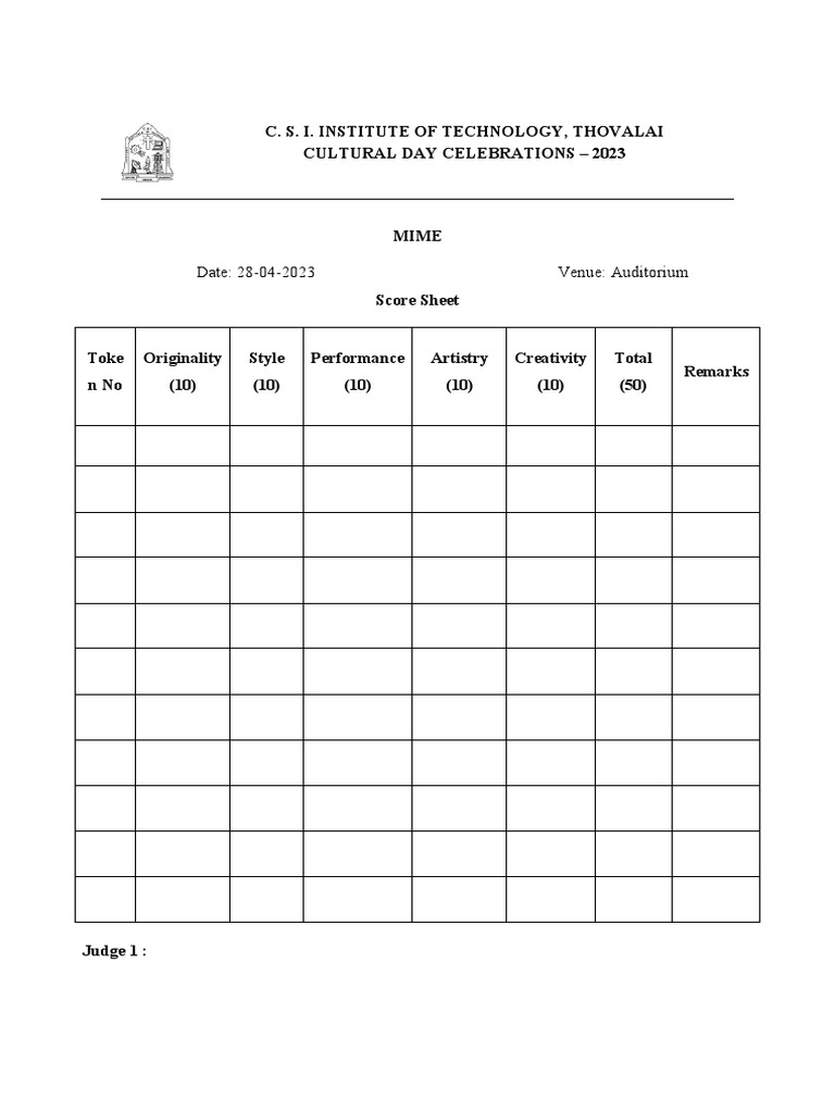 Mime Score Sheet | PDF