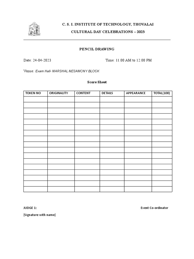 Pencil Drawing Competition Score Sheet | PDF
