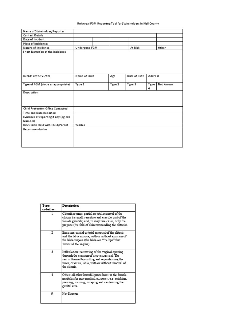 Universal FGM Reporting Tool For Stakeholders in Kisii County | PDF