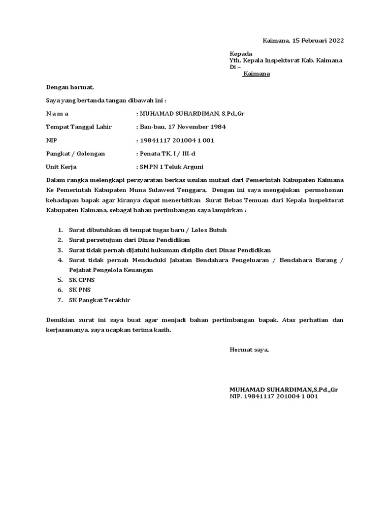 Surat Permohonan Bebas Temuan | PDF