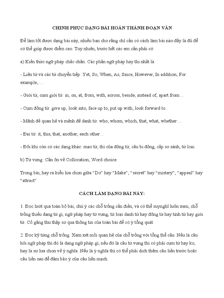 Bai Tap Dien Tu Vao Doan Van | PDF