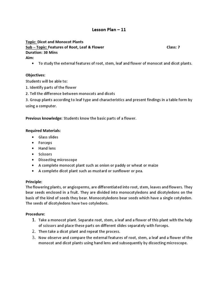 Monocot and Dicot Plants | PDF