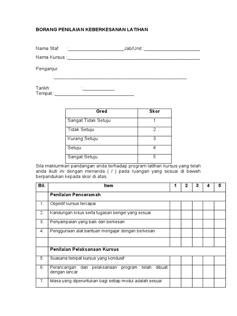 Contoh Borang Penilaian Keberkesanan Lat | PDF