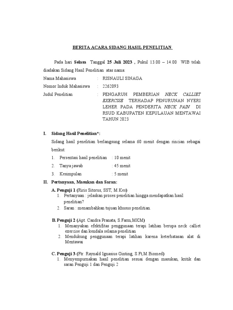Berita Acara Sidang Skripsi Pdf