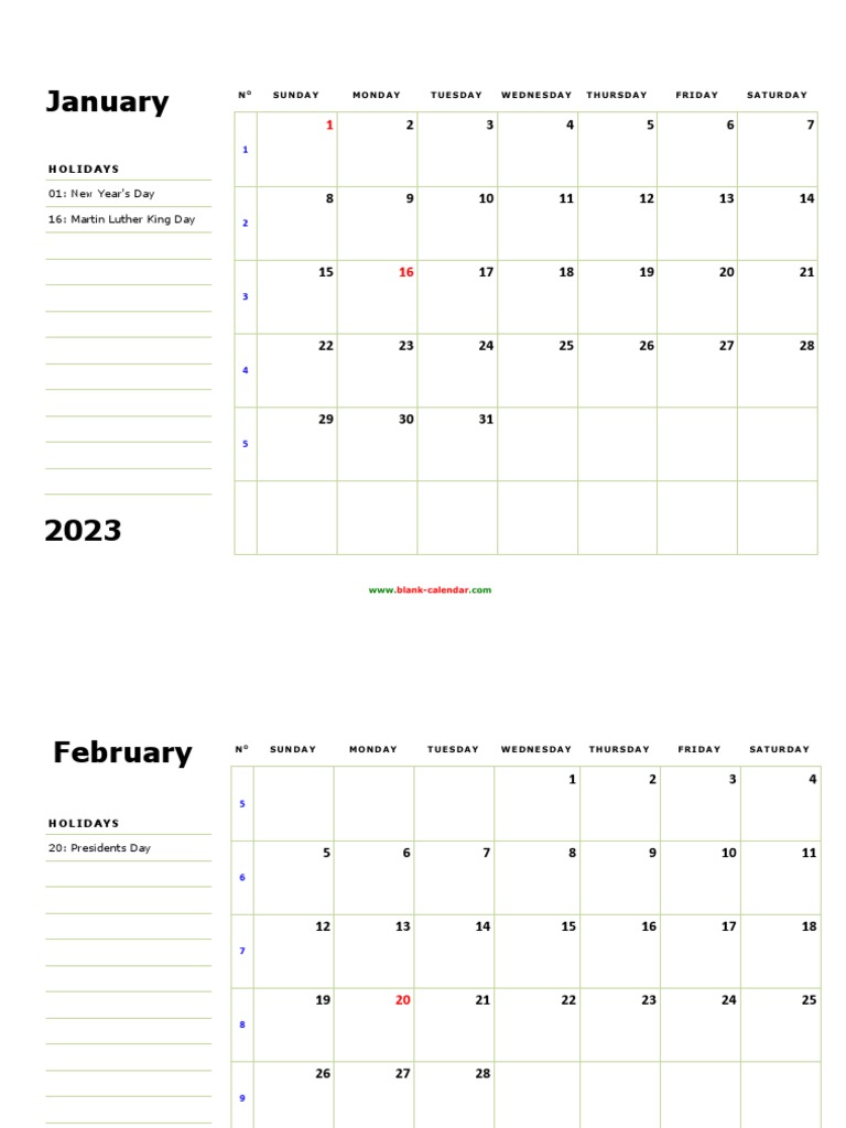 Printable Monthly 2023 Calendar Large Box Space Notes | PDF ...