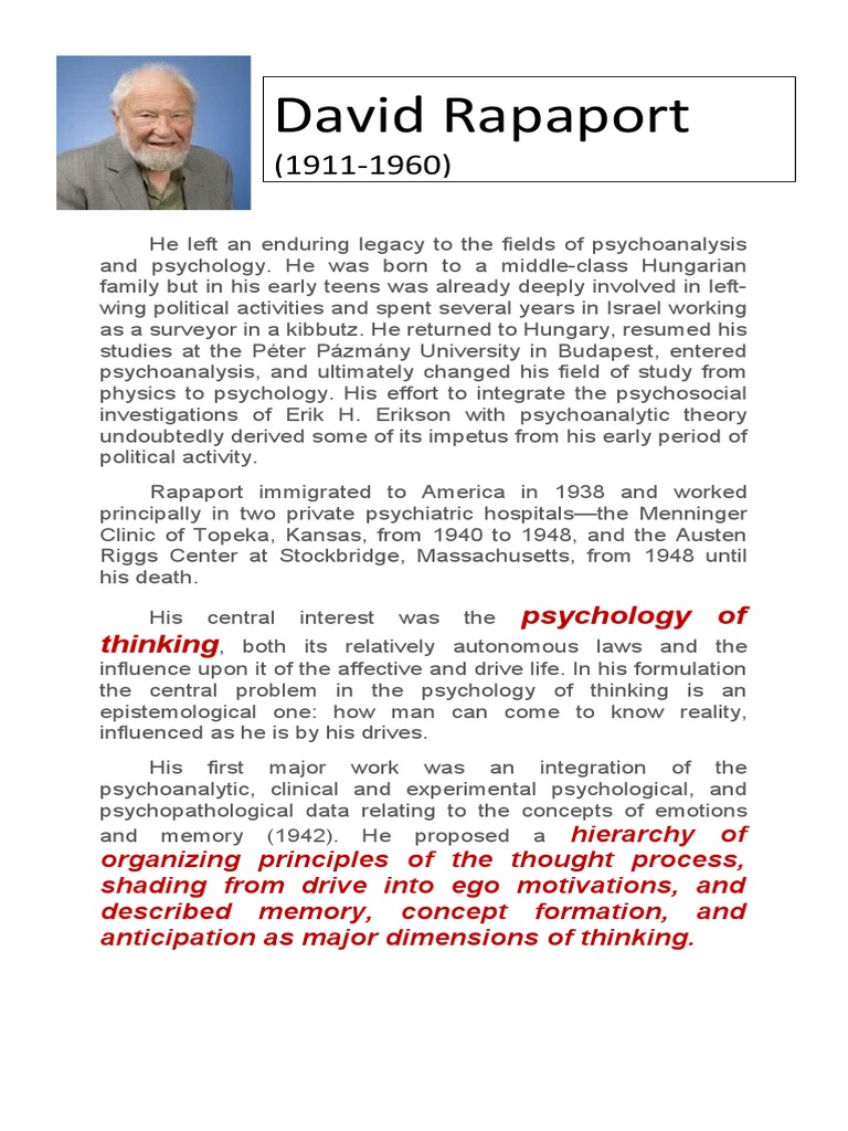 David Rapaport's Impact on Psychology | PDF | Social Science | Science ...