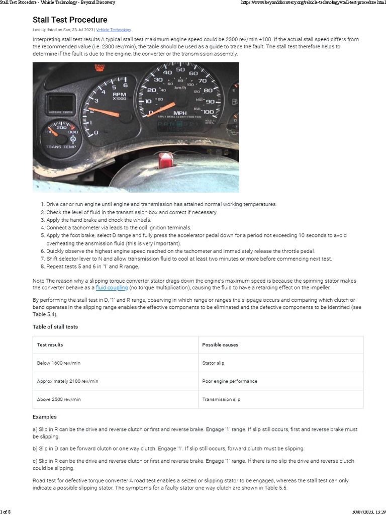 Stall Test Procedure - Vehicle Technology - Beyond Discovery | PDF ...