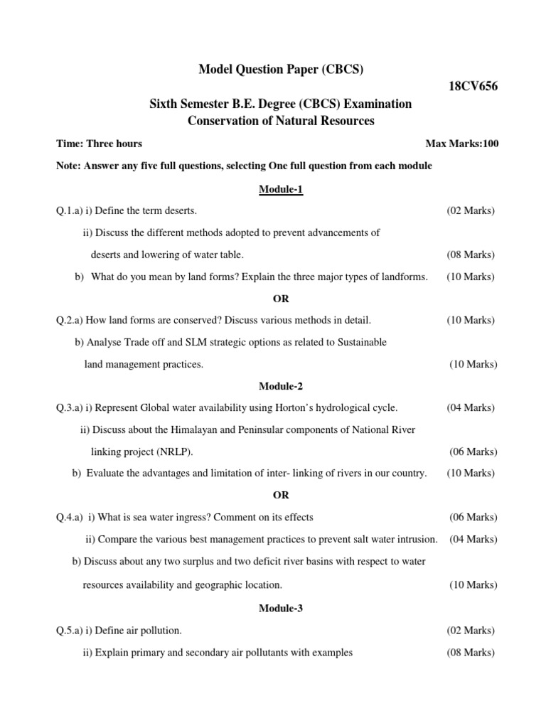 Conservation of Natural Resources Exam Model | PDF
