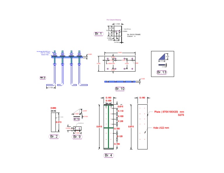For Column Bracing: Anchorage Bolt Ø25 MM A307 Gr. A 80ksi Washer F844 ...