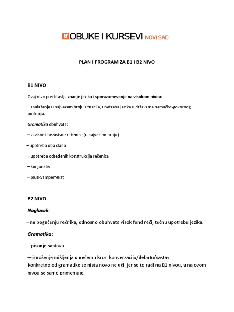 Plan I Program b1 b2 Nemacki | PDF