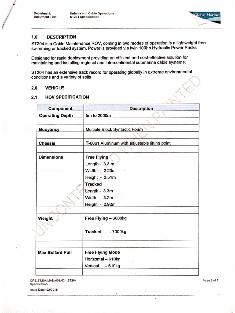 Specification ROV ST204 | PDF