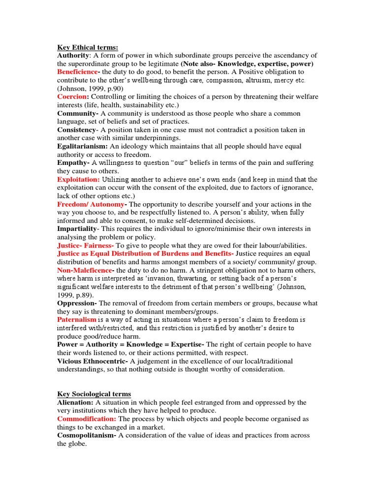Glossary of Ethical and Sociological Terms 2017 | PDF