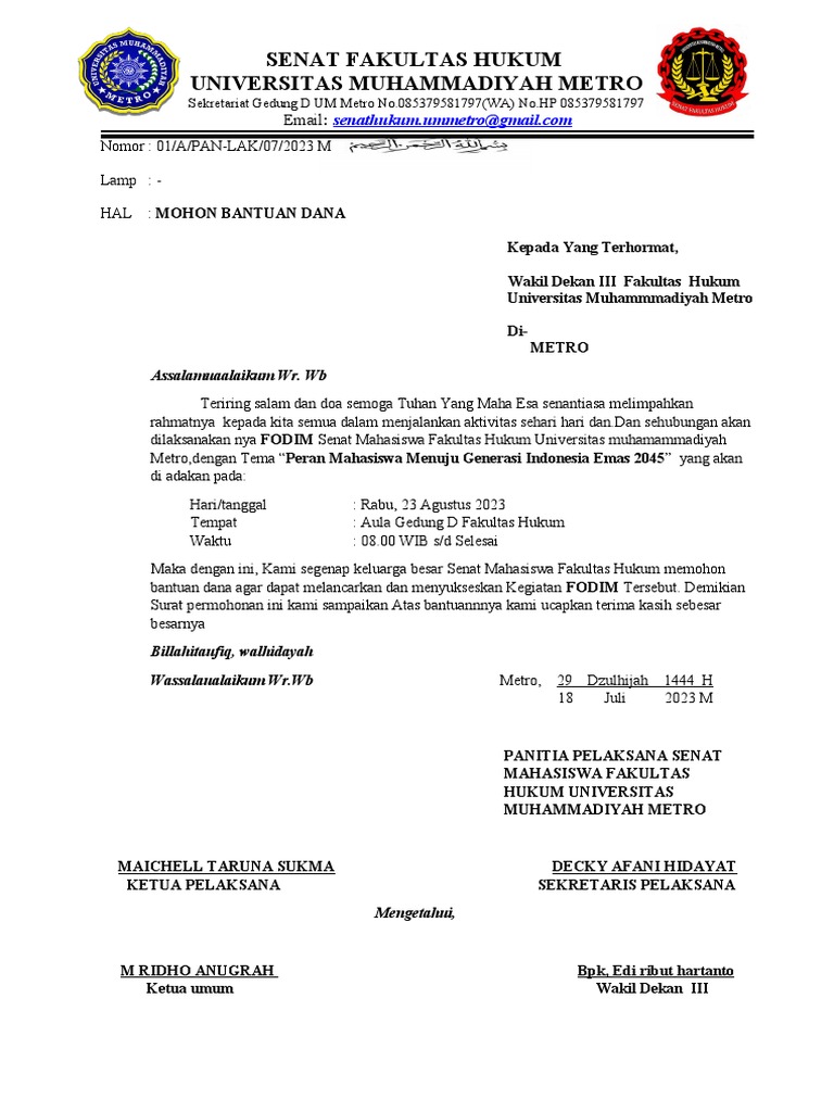 CONTOH PERMOHONAN DANA SENAT | PDF