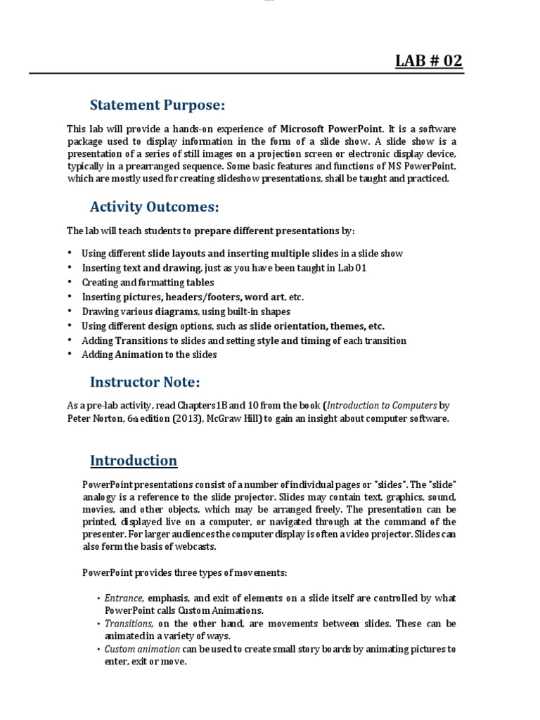 ICT Lab 2 - MS PowerPoint | PDF
