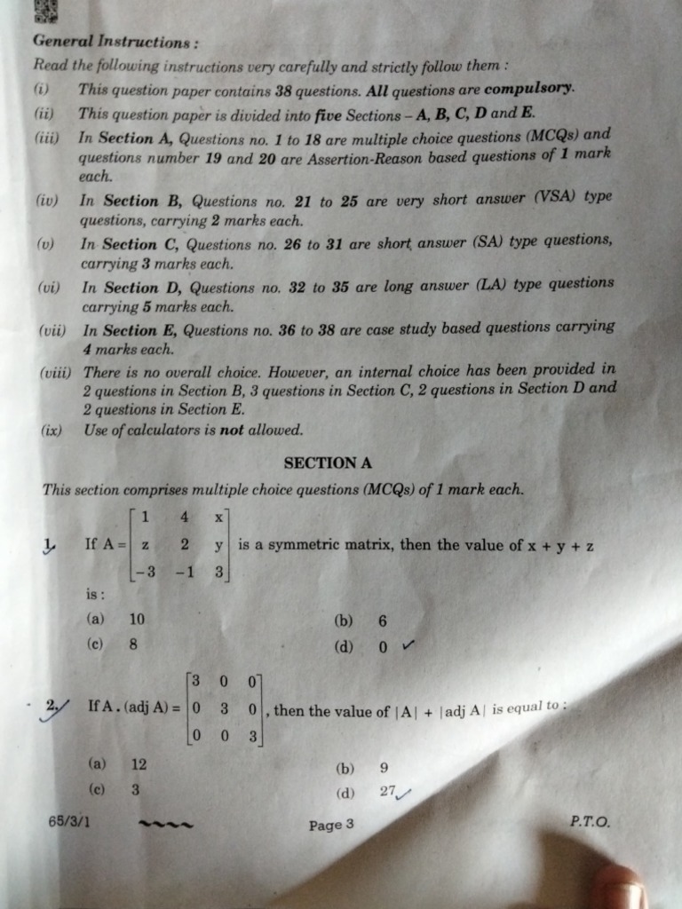 Maths Board Paper | PDF