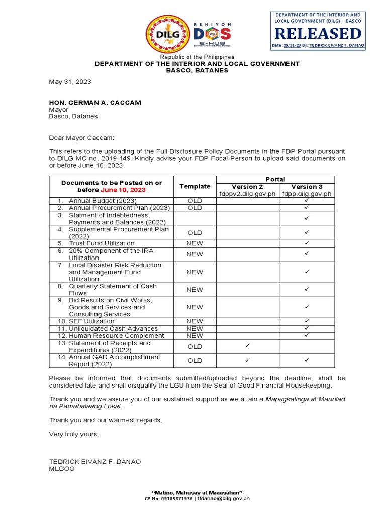 Letter Mayor Caccam FDP Reminder | PDF