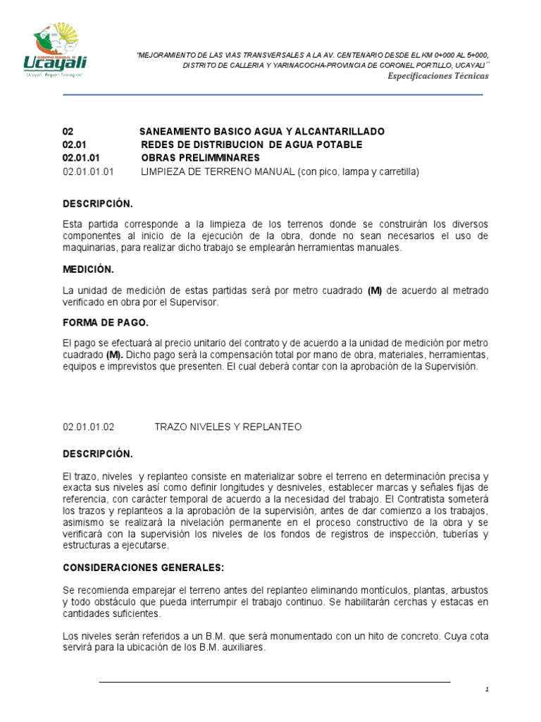 Especificaciones Tecnicas Agua Potab PVC Centenario | PDF