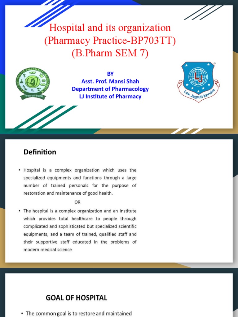 Hospital and Its Organization (B.pharm SEM7) | PDF