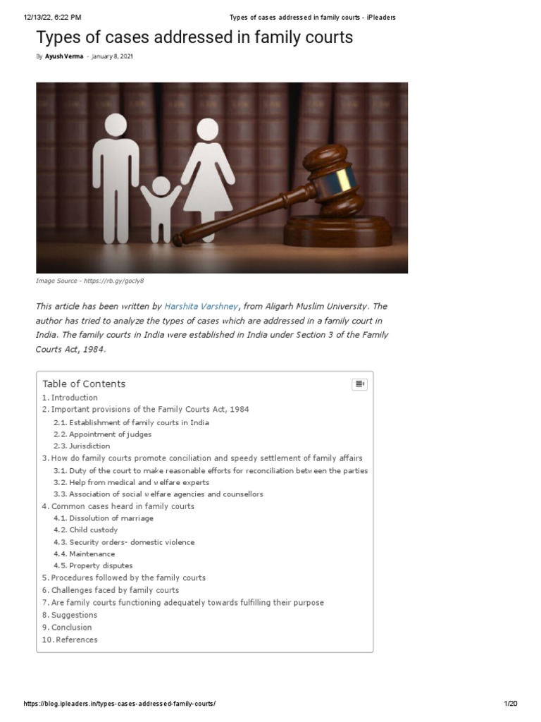 Types of cases addressed in family courts - iPleaders | PDF