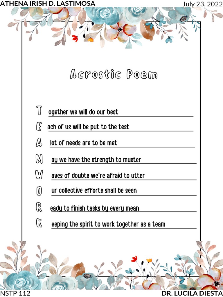 NSTP 112 Acrostic Poem 2 | PDF