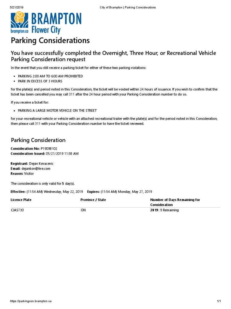 City of Brampton - Parking Considerations | PDF