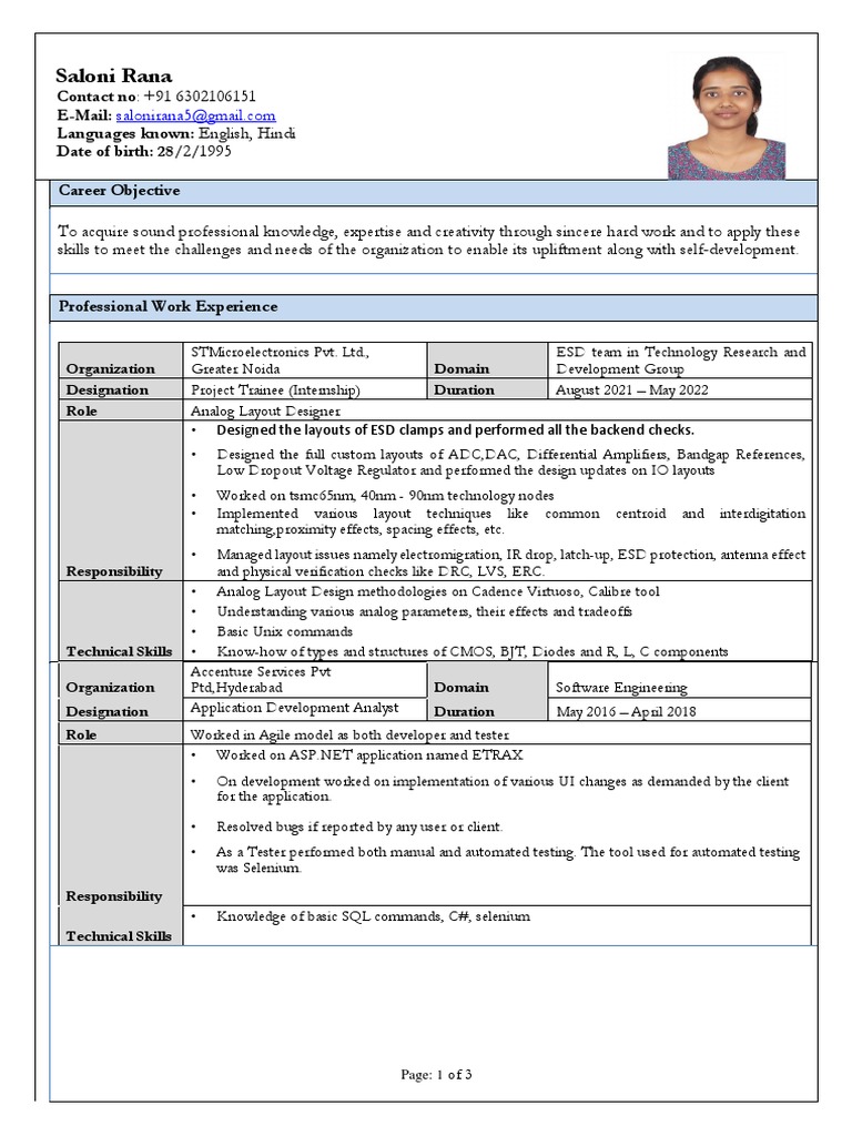 Saloni Rana Resume | PDF | Hardware Description Language | Digital Electronics