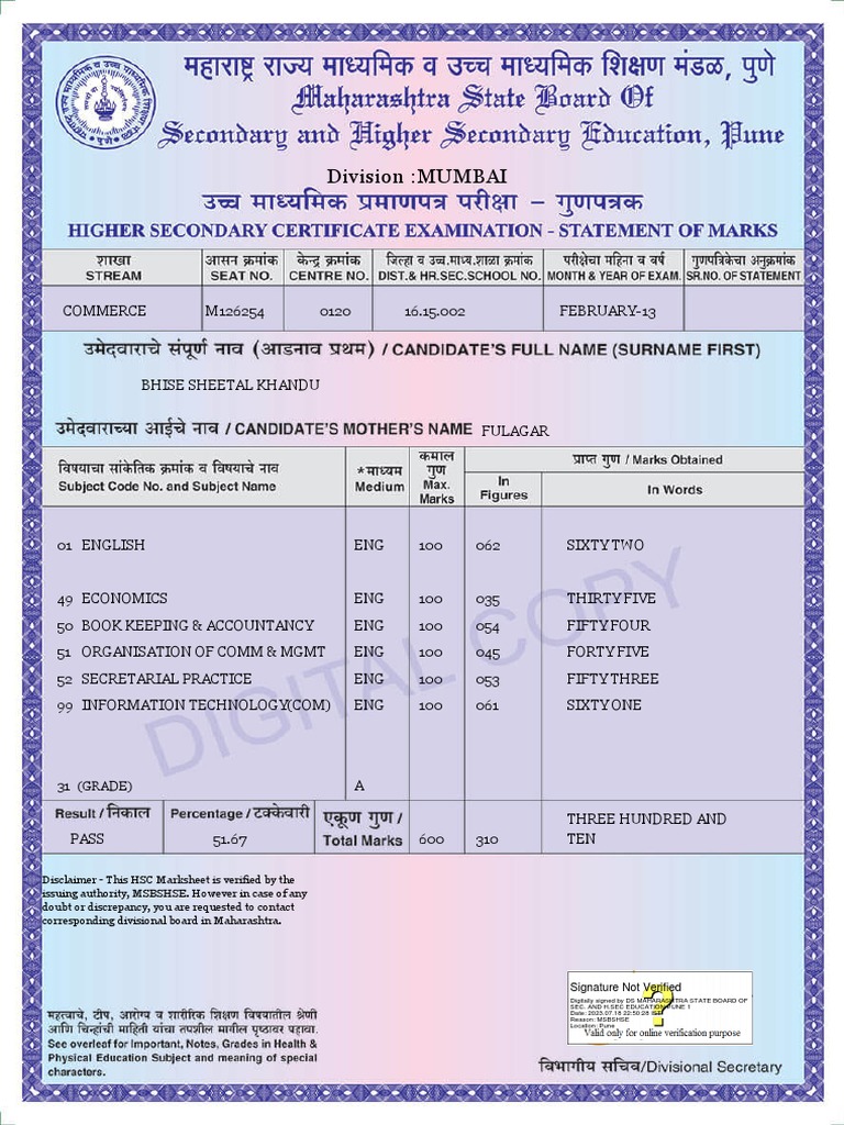 12 Marksheet | PDF