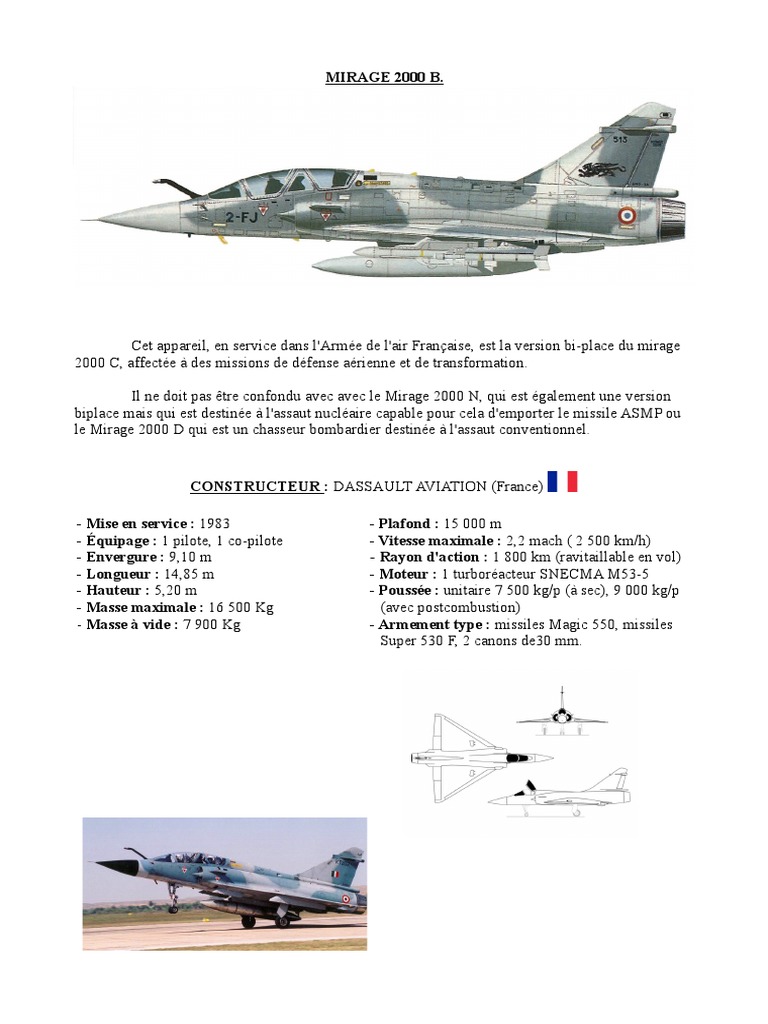Mirage 2000 B : Caractéristiques et Missions | PDF | Technologie et ...