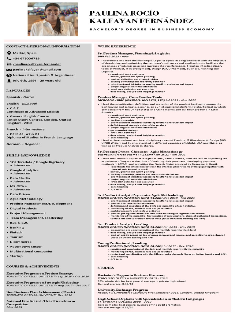 English CV - Paulina Kalfayan | PDF | Banks | Scrum (Software Development)
