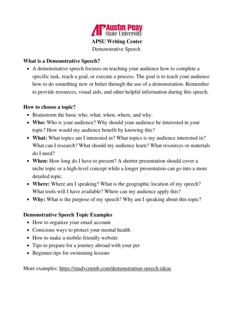 Demonstrative Speech and Outline | PDF