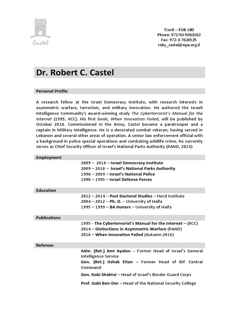 DR Robert C Castel - CV - 30062016 | PDF