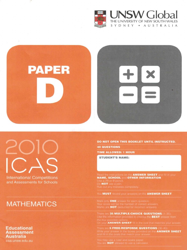 ICAS Maths D 2010 With Answers | PDF