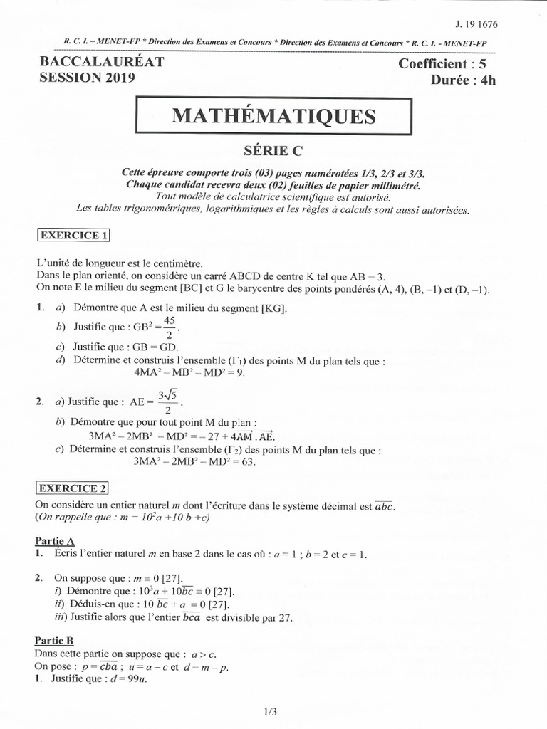 Bac C Math 2019 | PDF